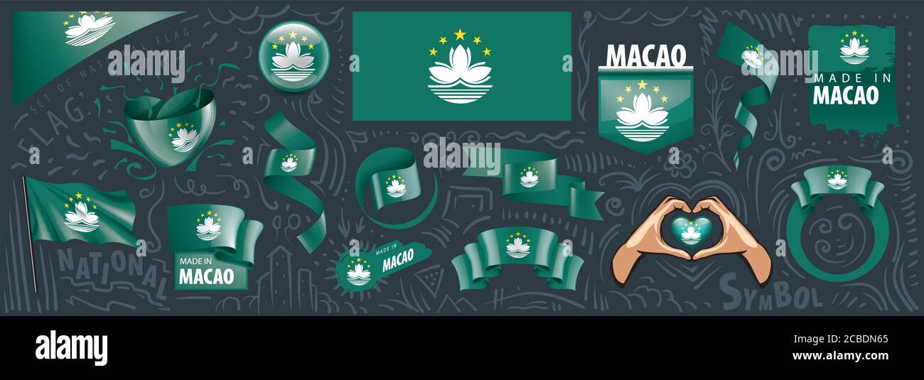 Vector set of the national flag of Macao in various creative designs ...