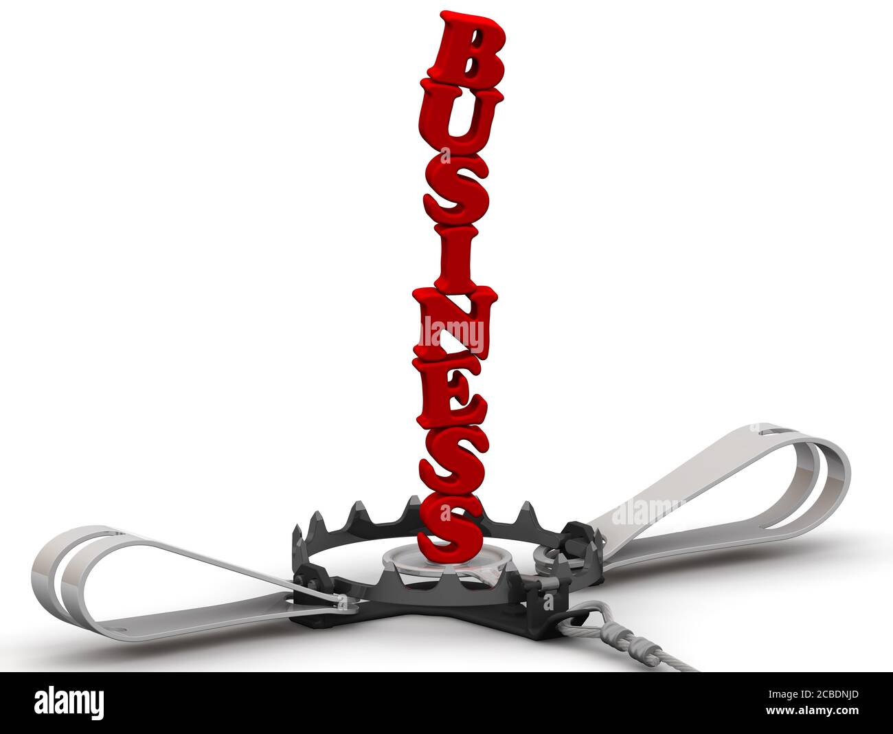 The trap for business. Red word BUSINESS in trap on a white surface. 3D ...