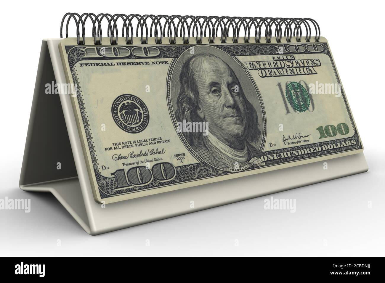 Time is money. Desktop calendar with sheets as the USA dollars on the ...