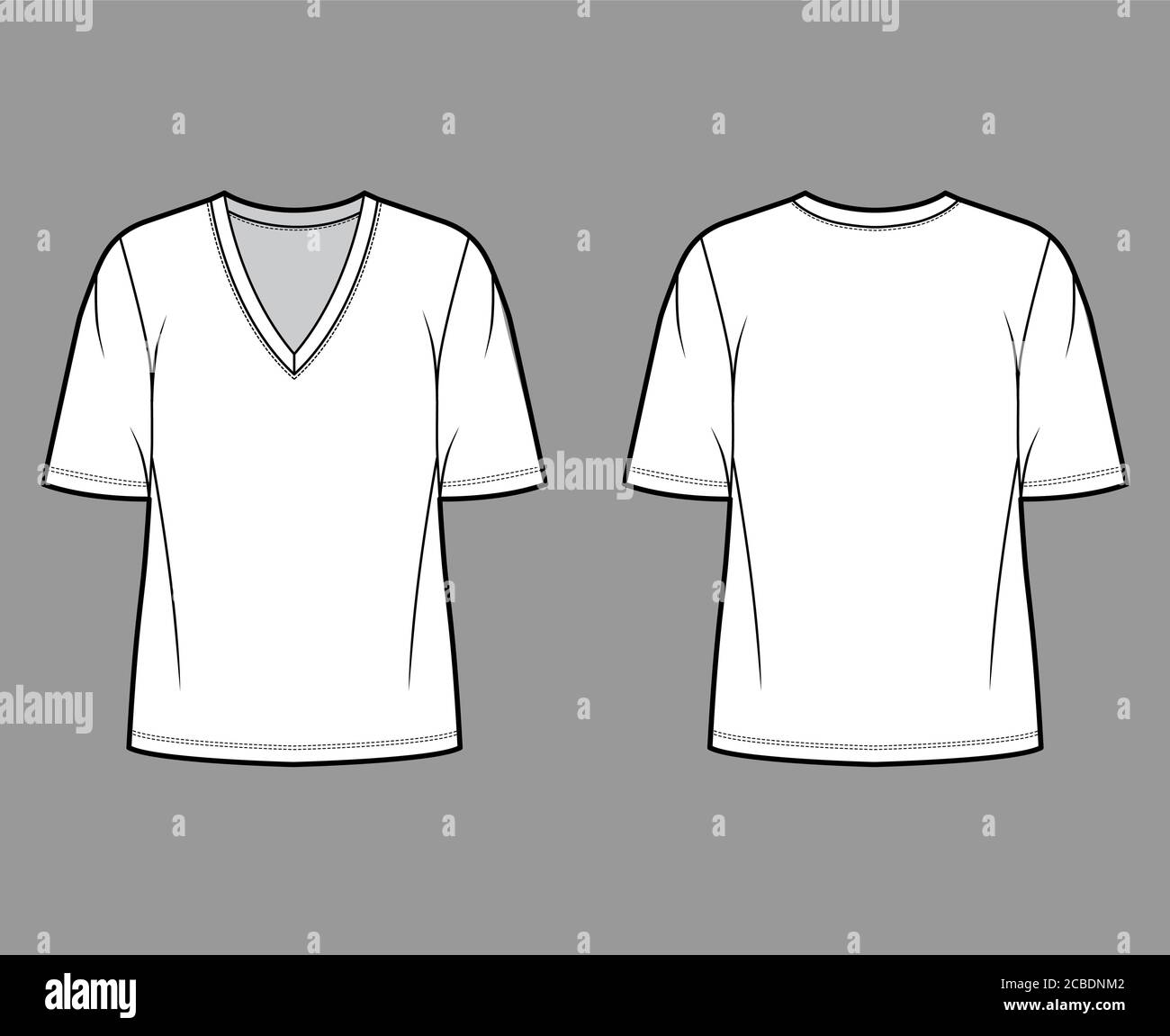 Cotton Jersey T Shirt Technical Fashion Illustration With Plunging V