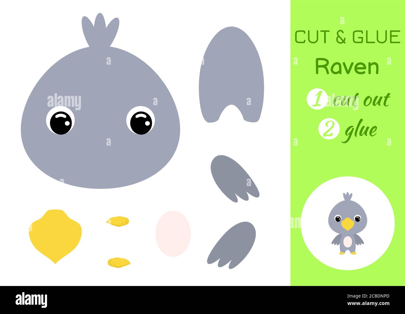 Cut and glue baby raven. Education developing worksheet. Color paper ...