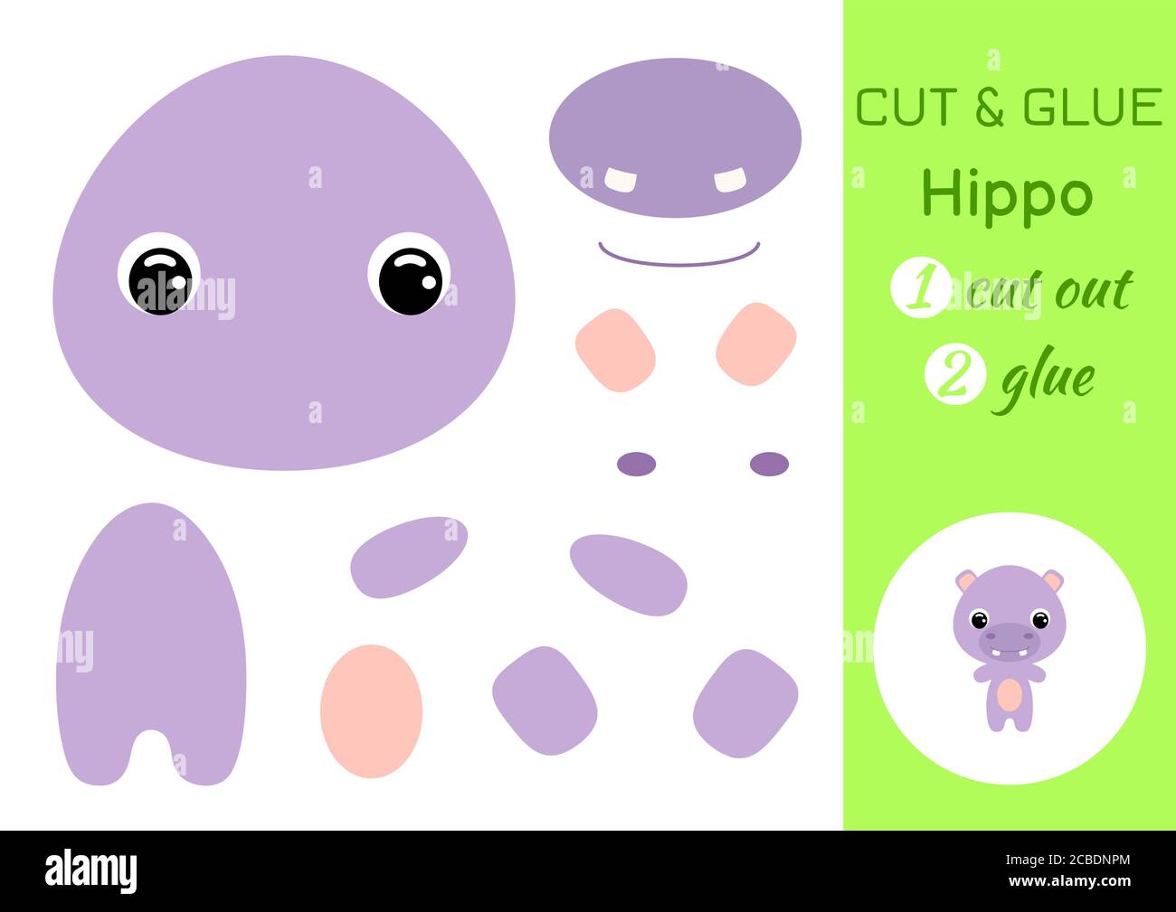 Cut and glue baby hippo. Education developing worksheet. Color paper ...