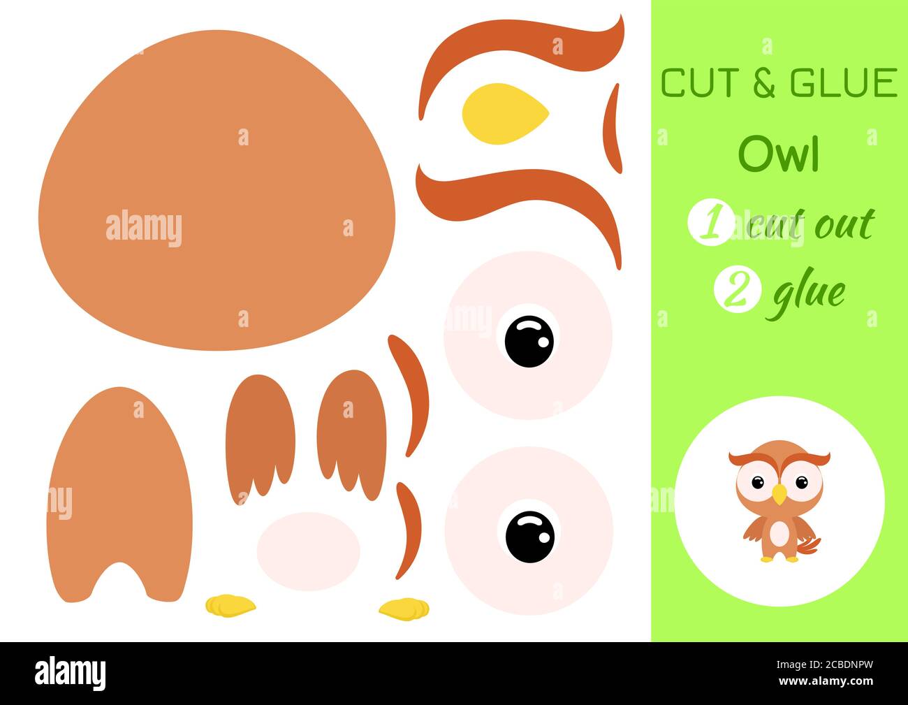 Cut and glue baby owl. Education developing worksheet. Color paper game ...