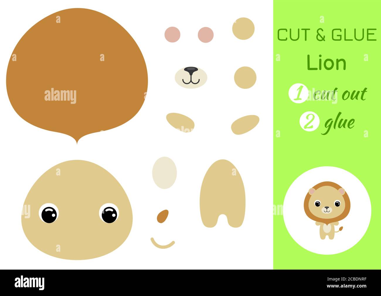 Cut and glue baby lion. Education developing worksheet. Color paper ...