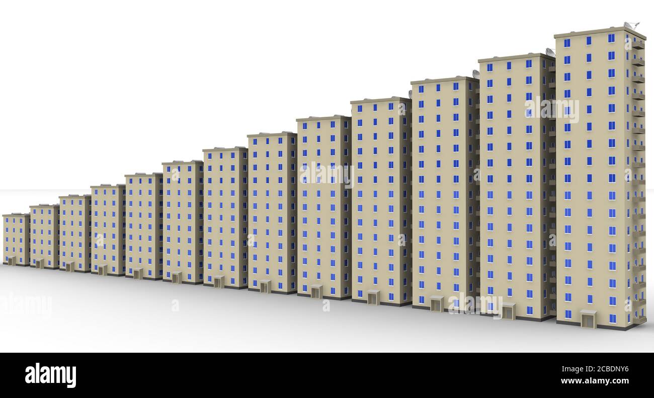 Multi-storey houses lined up in a row. Multi-storey residential ...