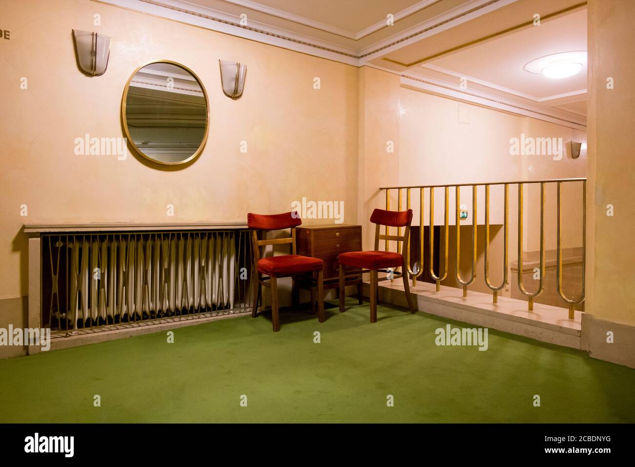 An Art Deco, Moderne styled waiting area just outside the main ...