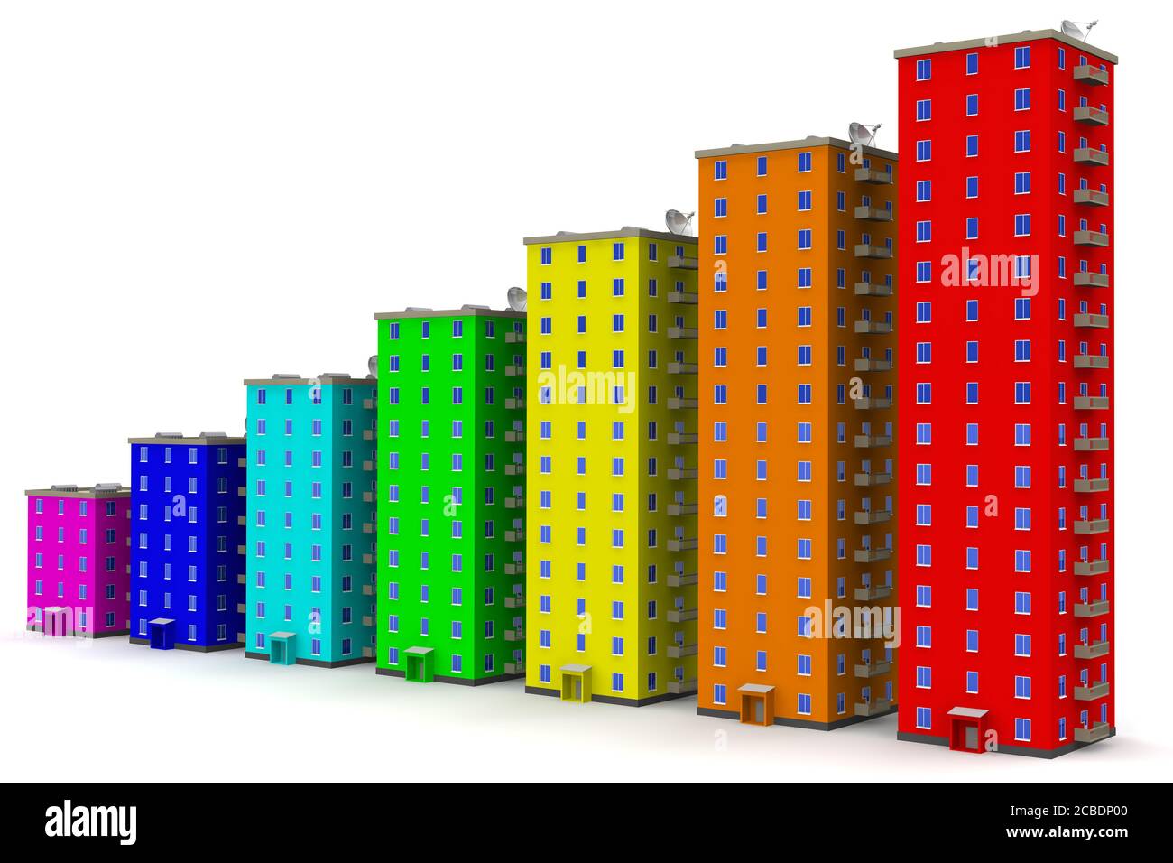 Multicolored houses lined up in a row. Multi-storey residential ...