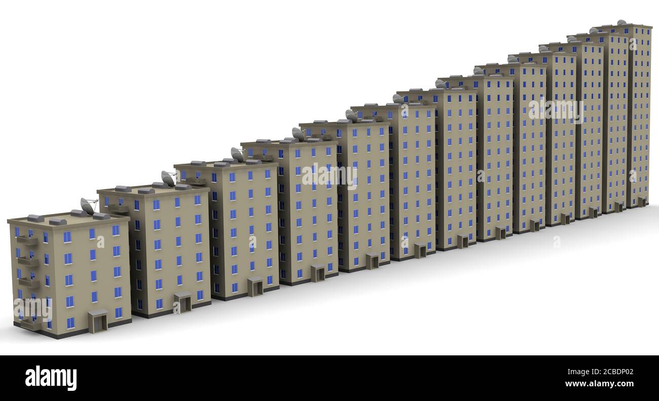 Multi-storey houses lined up in a row. Multi-storey residential ...