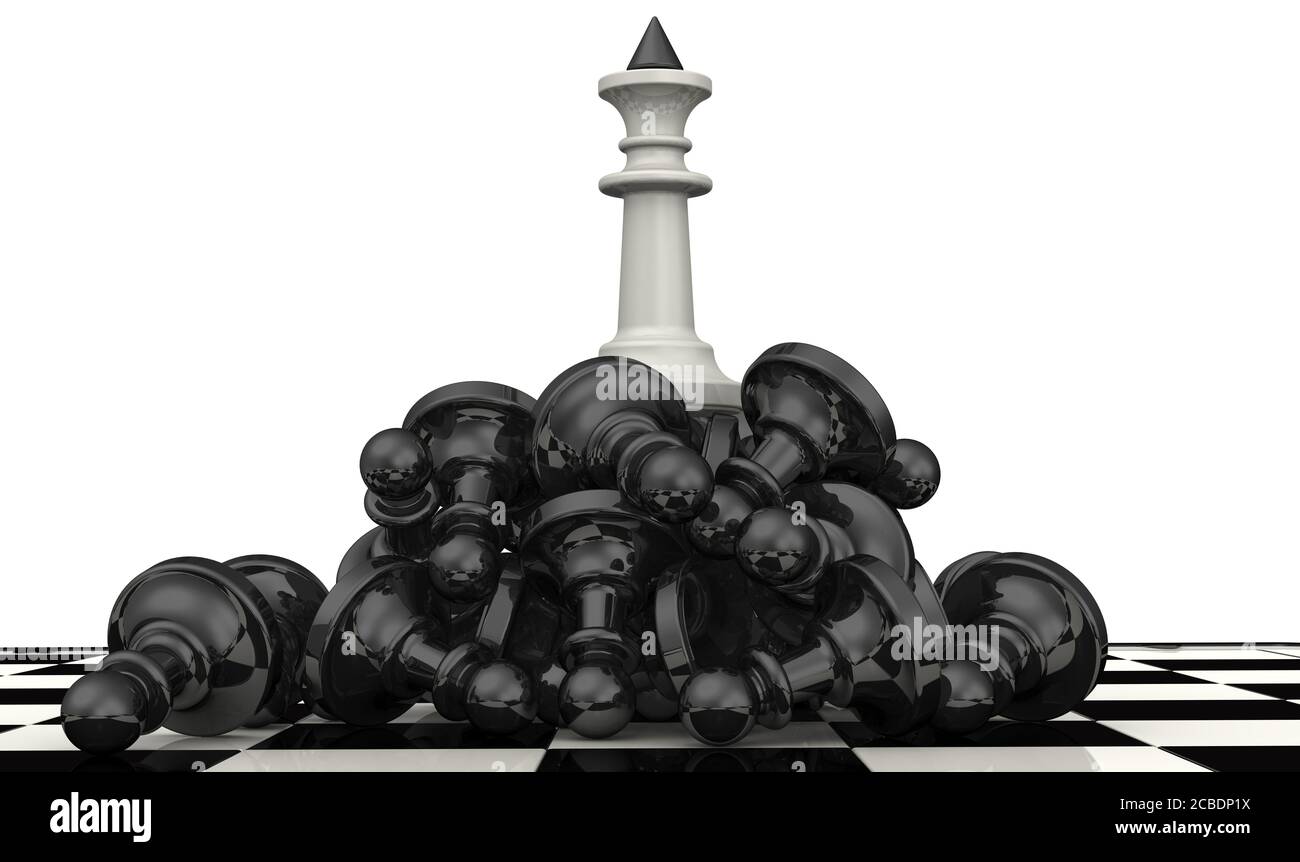 The victory of the white chess pieces. Chess piece - white king stands ...