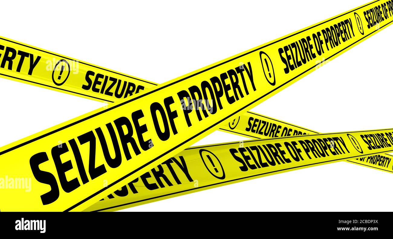 Seizure of property. Yellow warning tapes with black text - SEIZURE OF ...