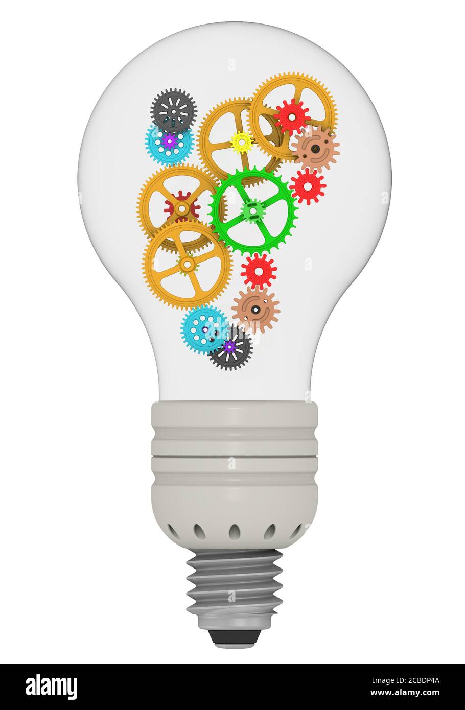 Gears in bulb. The concept of generating ideas. Multi-colored gears in ...