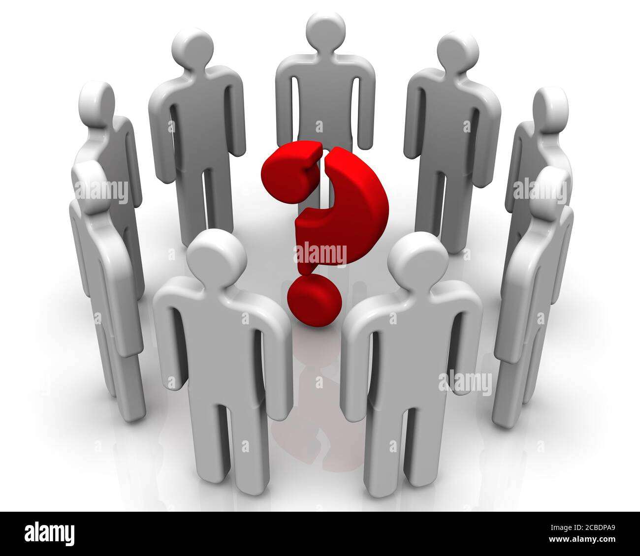 Problem solving. One red question mark surrounded by symbolic people ...