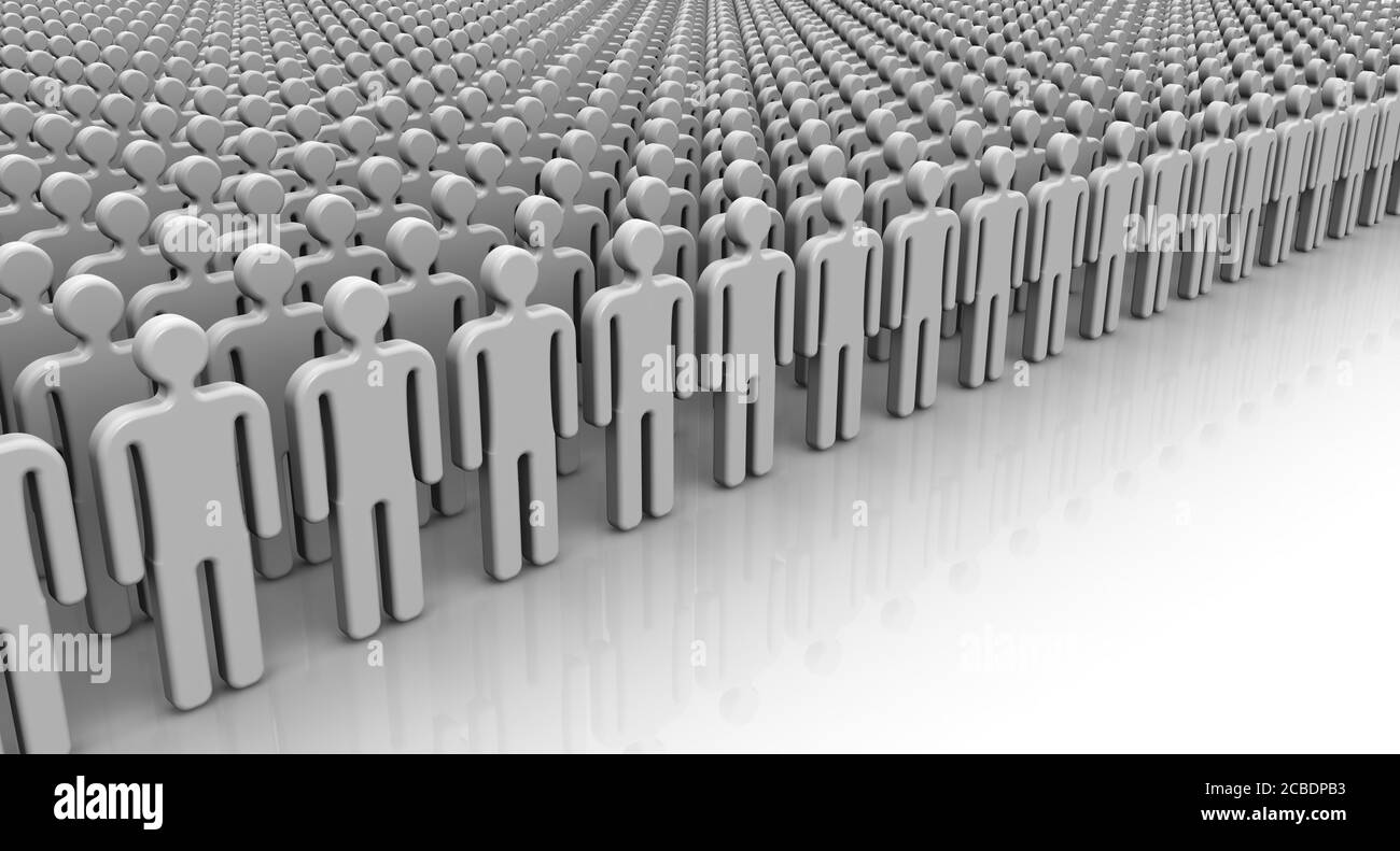 Symbols of people lined up in the order on a white surface. 3D ...