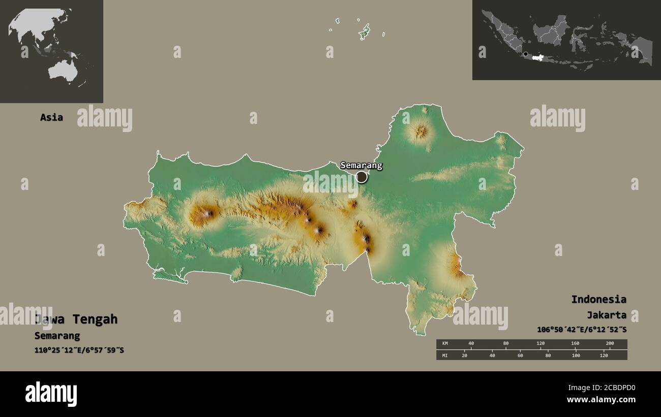 Shape of Jawa Tengah, city of Indonesia, and its capital. Distance ...