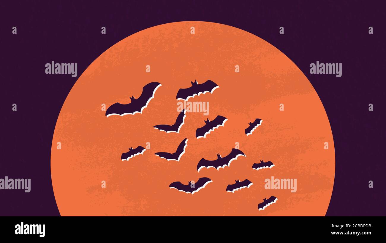 halloween and decoration concept - bats flying over moon background ...