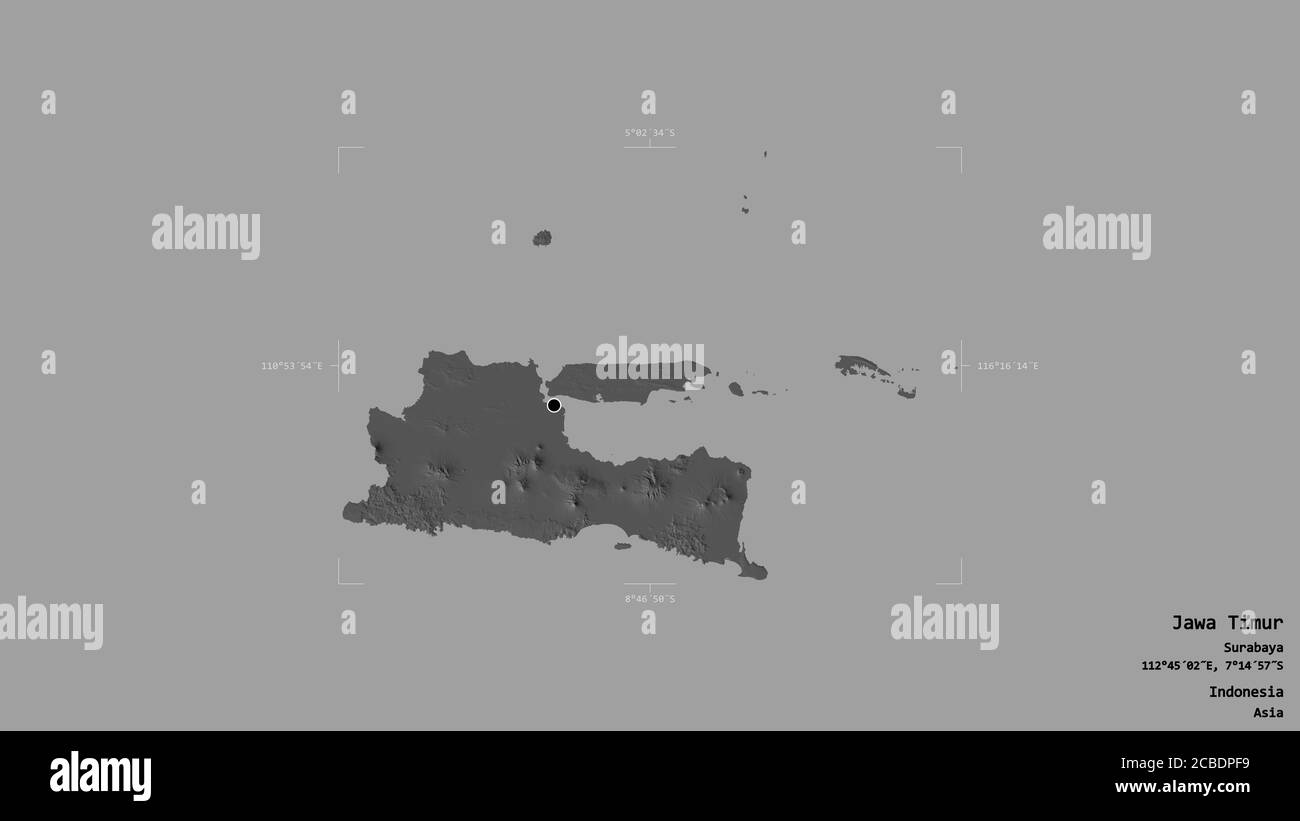 Area of Jawa Timur, province of Indonesia, isolated on a solid ...