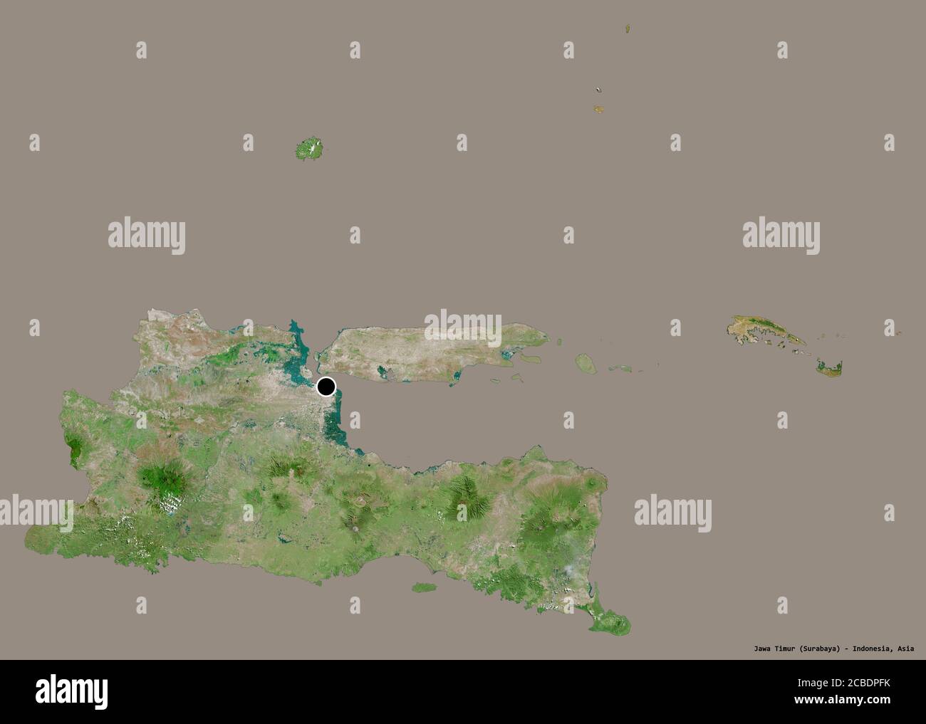 Shape of Jawa Timur, province of Indonesia, with its capital isolated ...