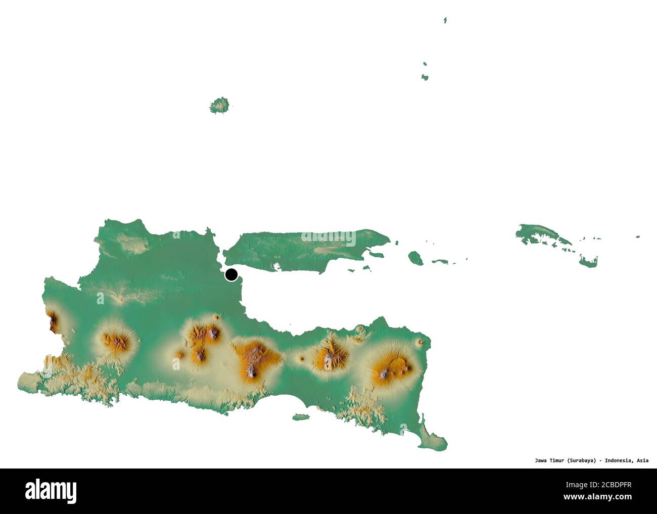 Shape of Jawa Timur, province of Indonesia, with its capital isolated ...
