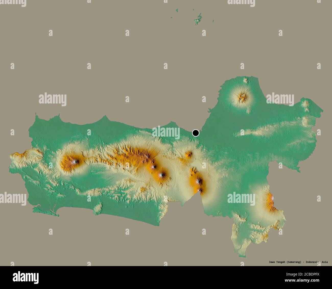 Shape of Jawa Tengah, city of Indonesia, with its capital isolated on a ...