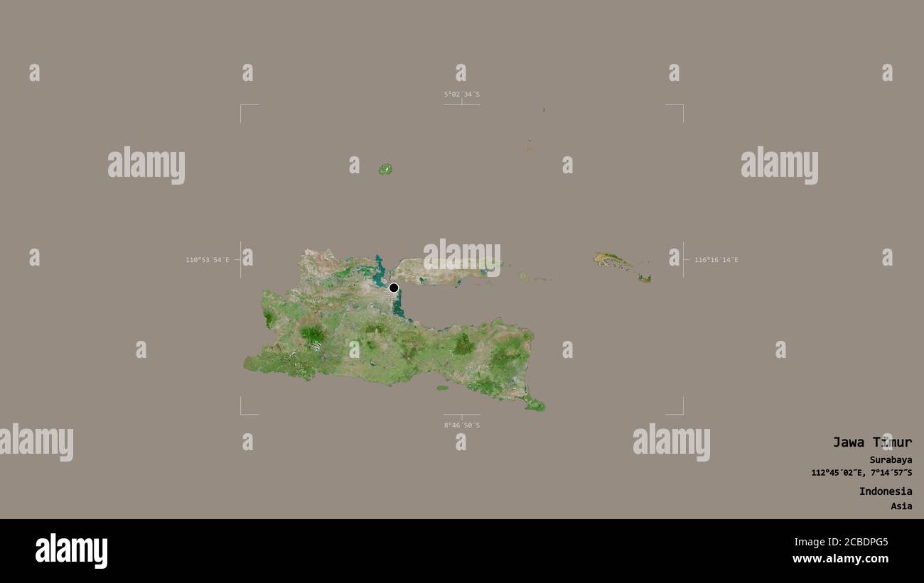 Area of Jawa Timur, province of Indonesia, isolated on a solid ...