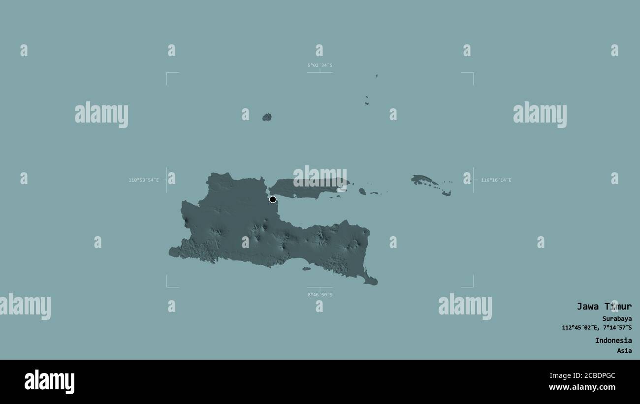 Area of Jawa Timur, province of Indonesia, isolated on a solid ...