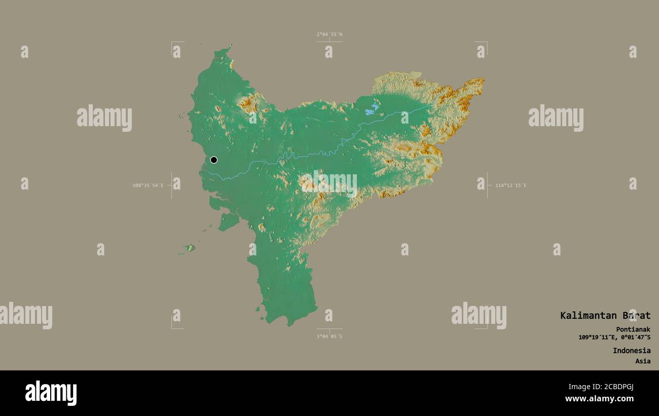 Area of Kalimantan Barat, province of Indonesia, isolated on a solid ...