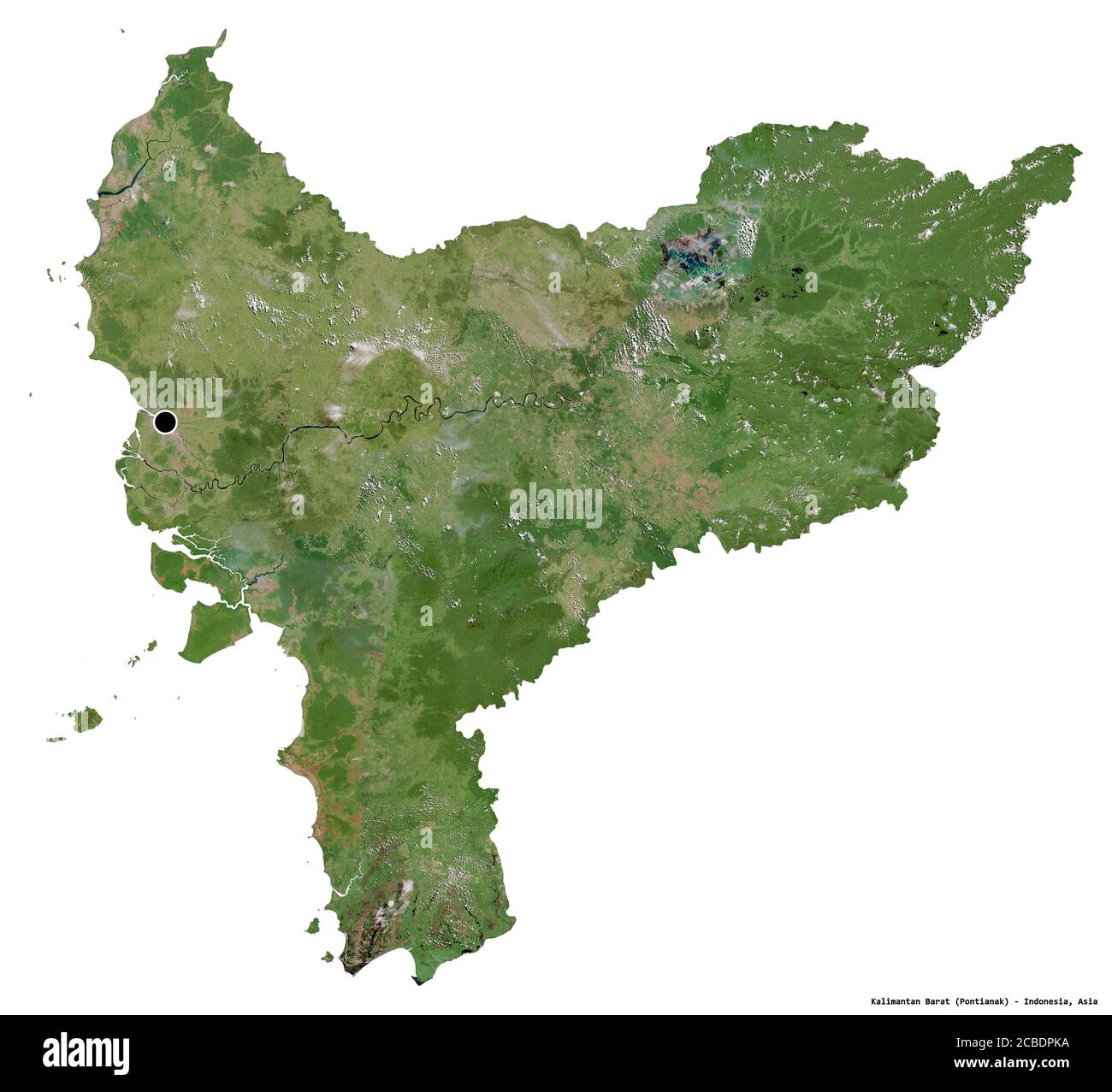 Shape of Kalimantan Barat, province of Indonesia, with its capital ...
