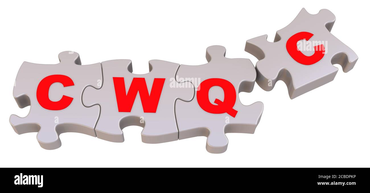 Red letters on the pieces of the puzzle are collected in the word "CWQC ...