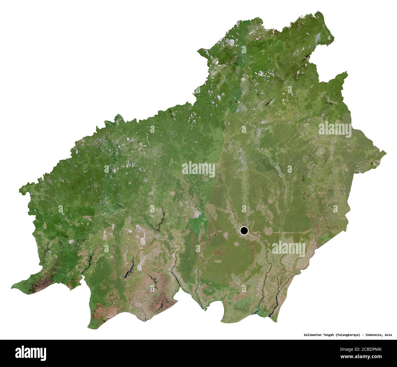 Shape of Kalimantan Tengah, province of Indonesia, with its capital ...