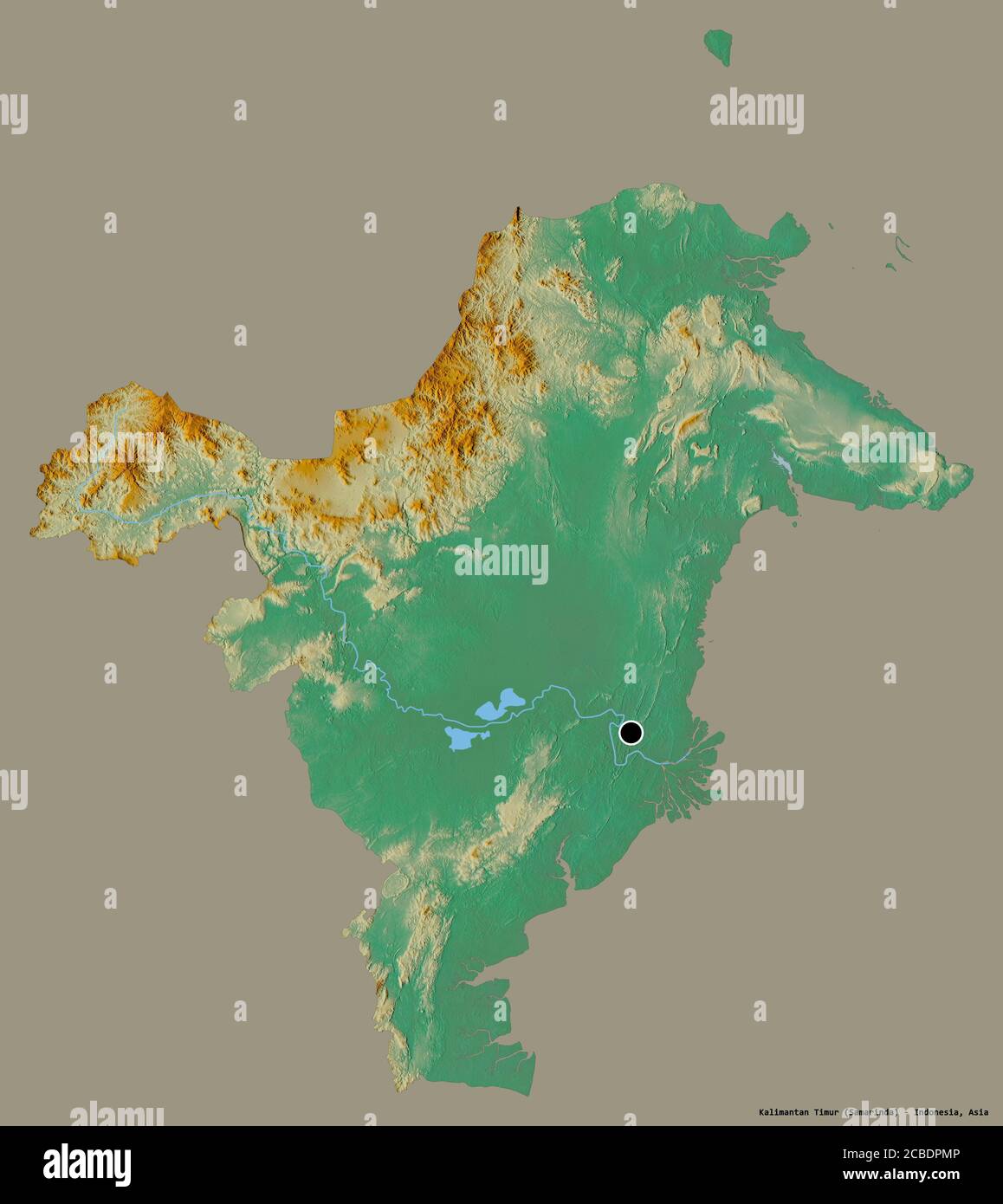 Shape of Kalimantan Timur, province of Indonesia, with its capital ...