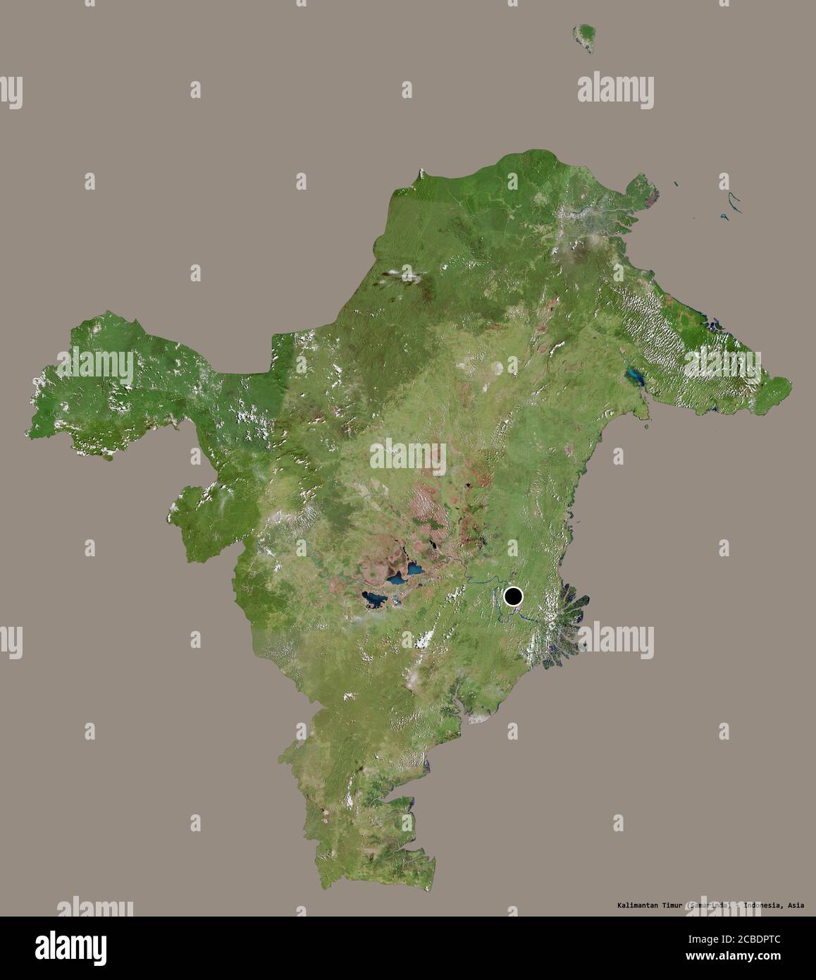 Shape of Kalimantan Timur, province of Indonesia, with its capital ...
