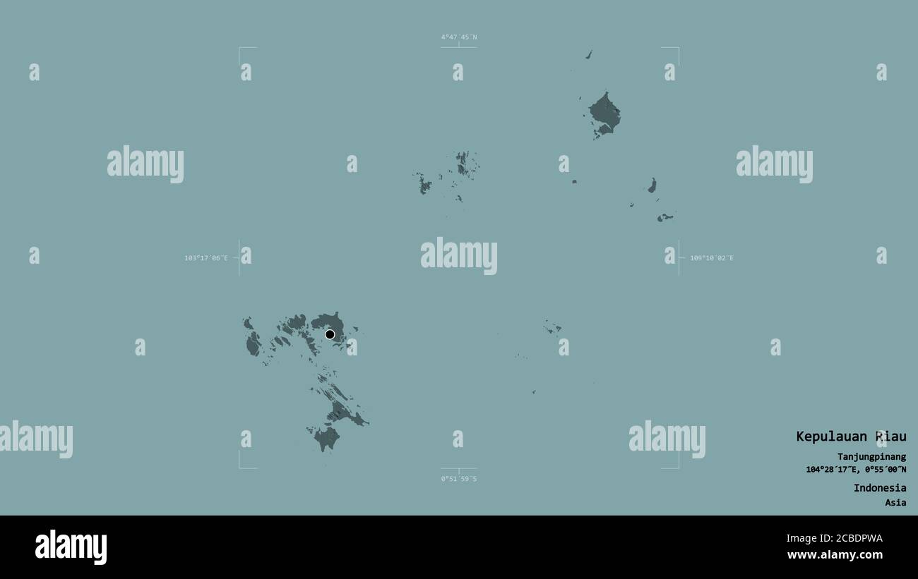 Area of Kepulauan Riau, province of Indonesia, isolated on a solid ...