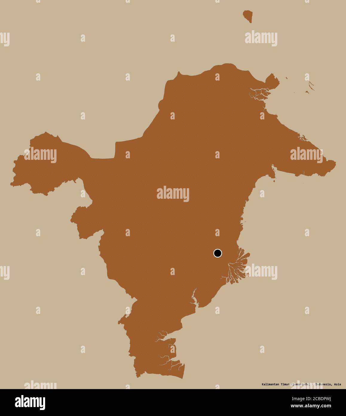 Shape of Kalimantan Timur, province of Indonesia, with its capital ...