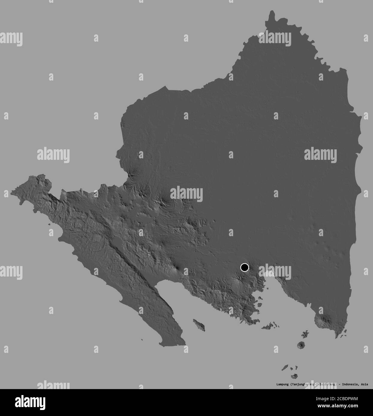 Shape of Lampung, province of Indonesia, with its capital isolated on a ...