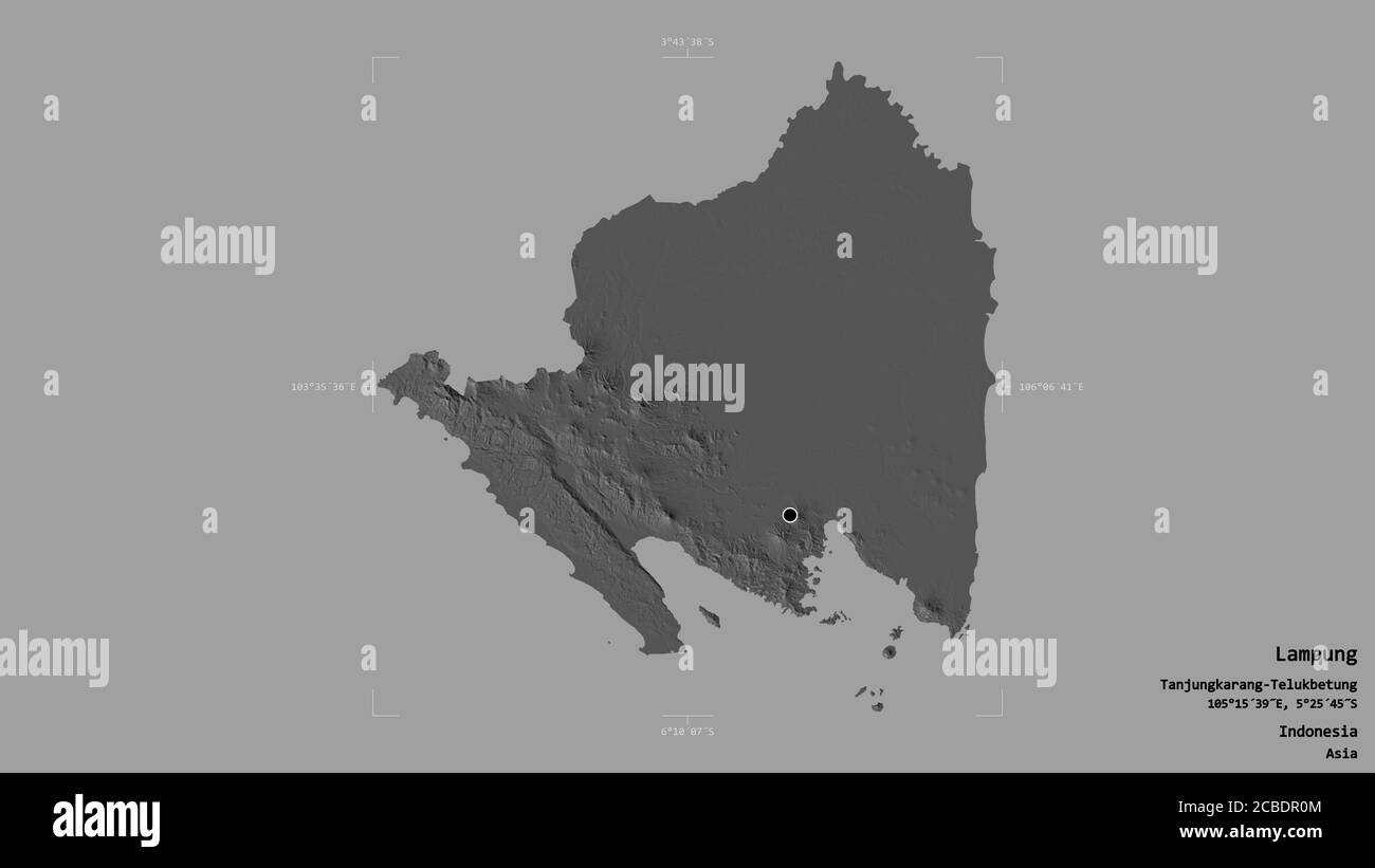 Area of Lampung, province of Indonesia, isolated on a solid background ...