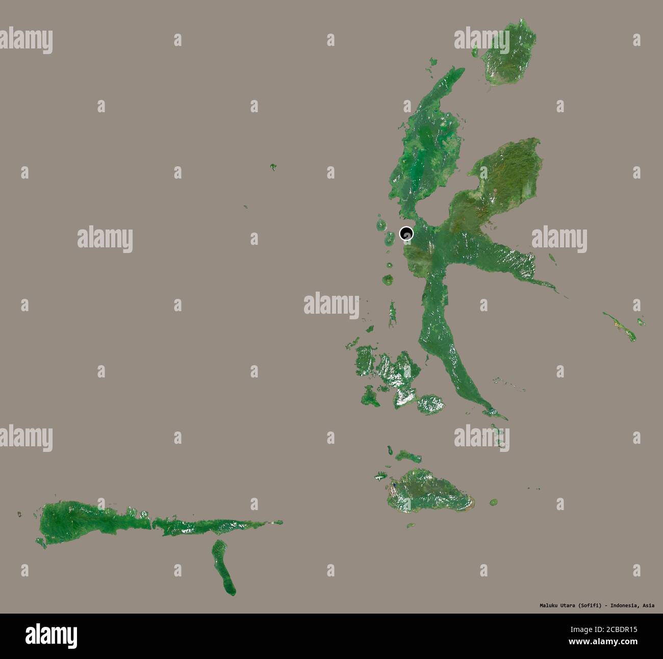 Shape of Maluku Utara, province of Indonesia, with its capital isolated ...