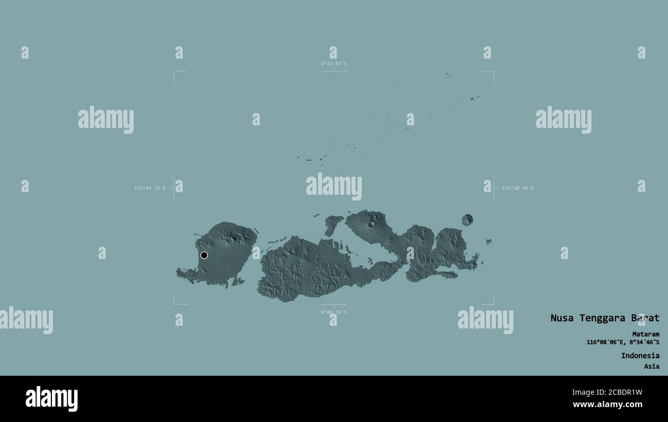 Area of Nusa Tenggara Barat, province of Indonesia, isolated on a solid ...