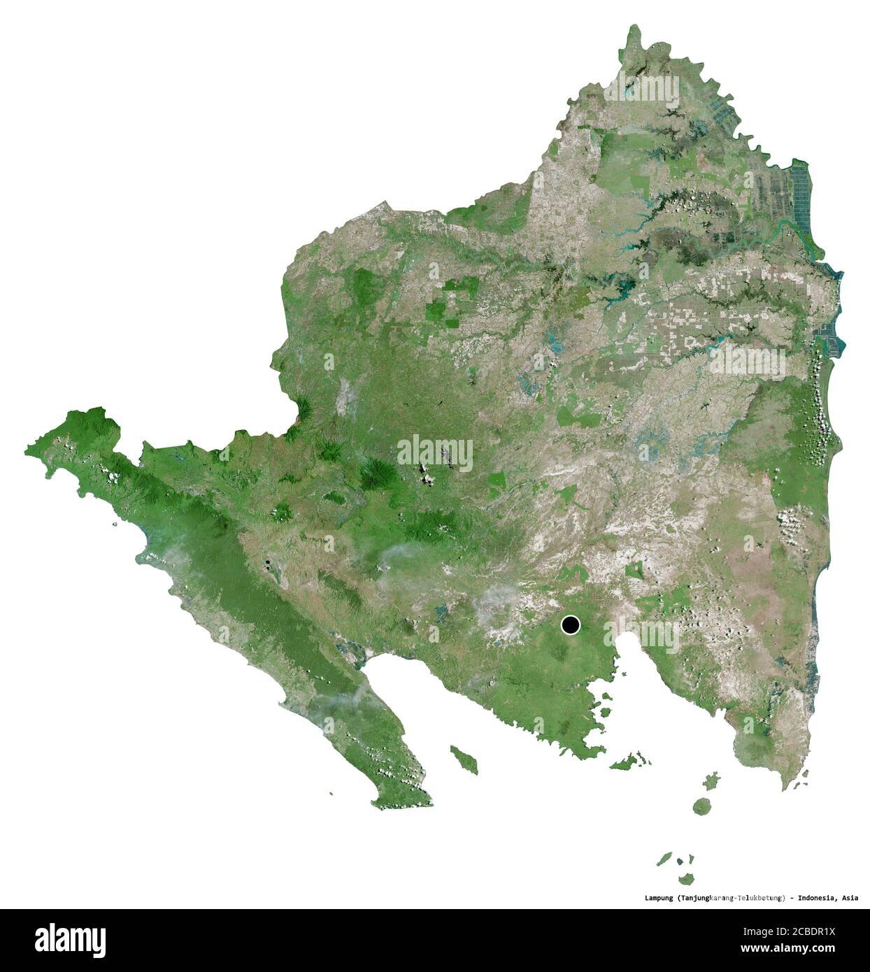 Shape of Lampung, province of Indonesia, with its capital isolated on ...