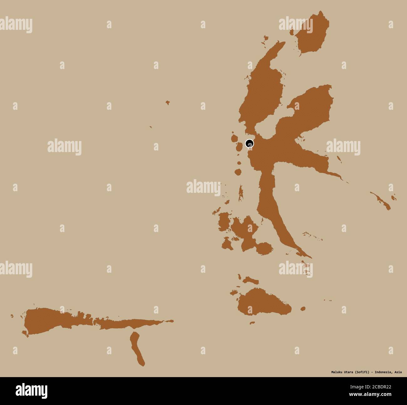 Shape of Maluku Utara, province of Indonesia, with its capital isolated ...