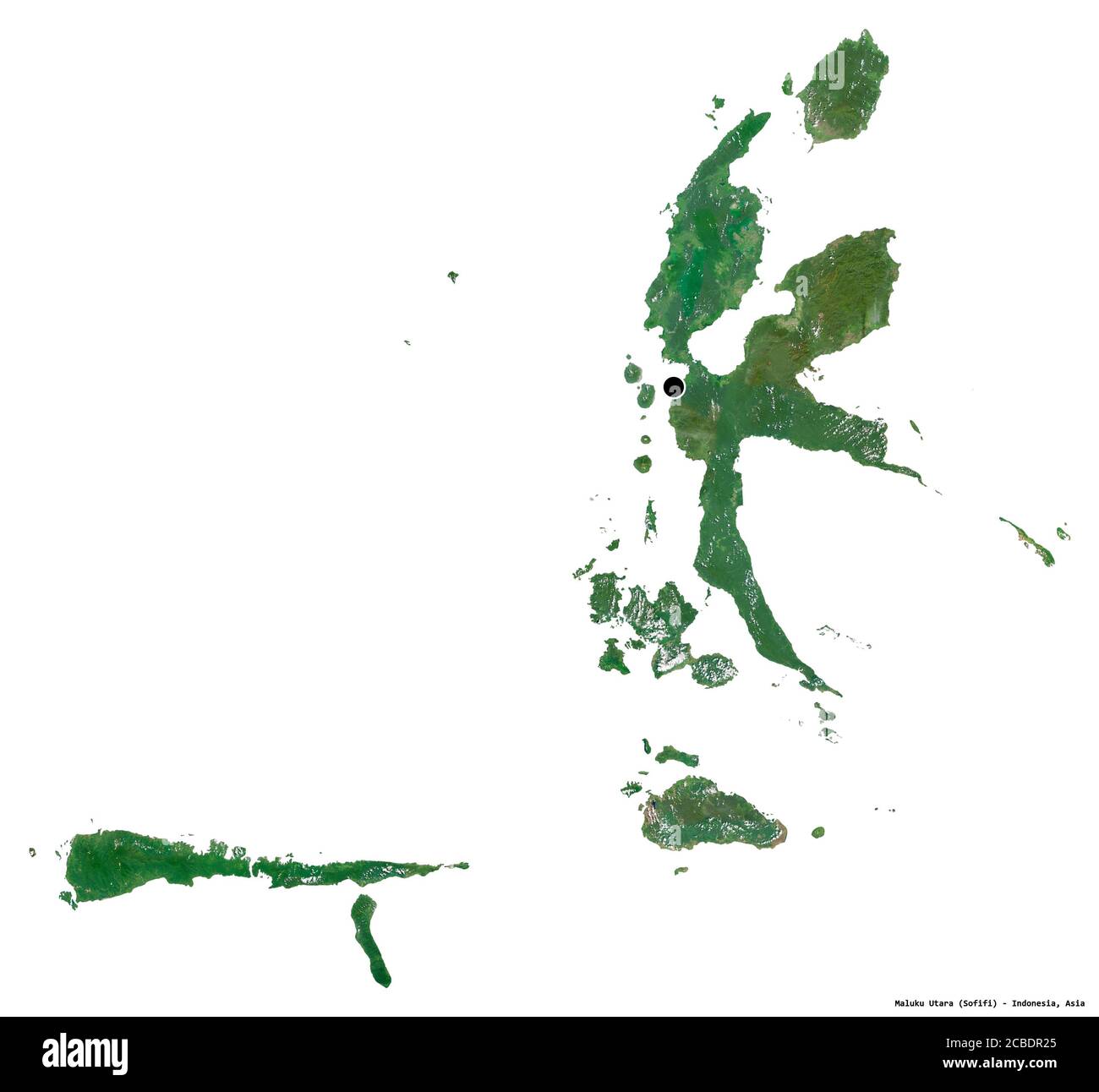 Shape of Maluku Utara, province of Indonesia, with its capital isolated ...