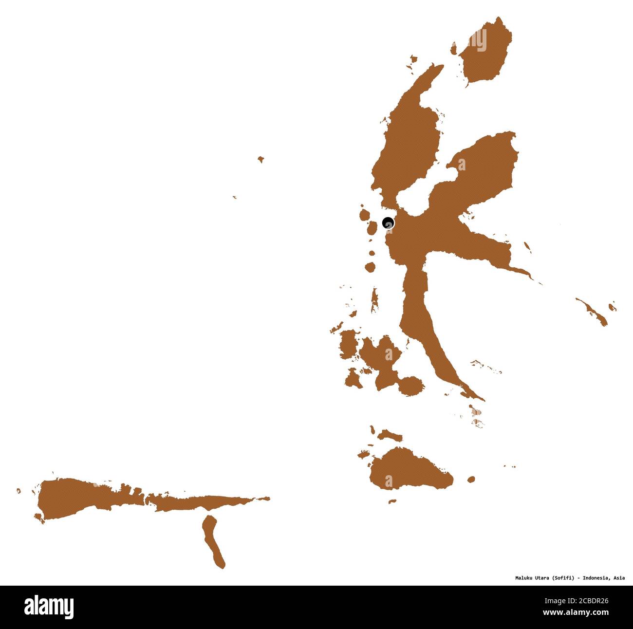 Shape of Maluku Utara, province of Indonesia, with its capital isolated ...
