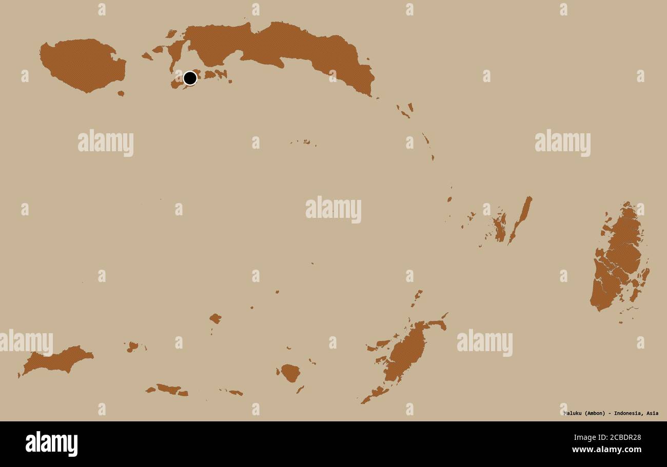Shape of Maluku, province of Indonesia, with its capital isolated on a ...
