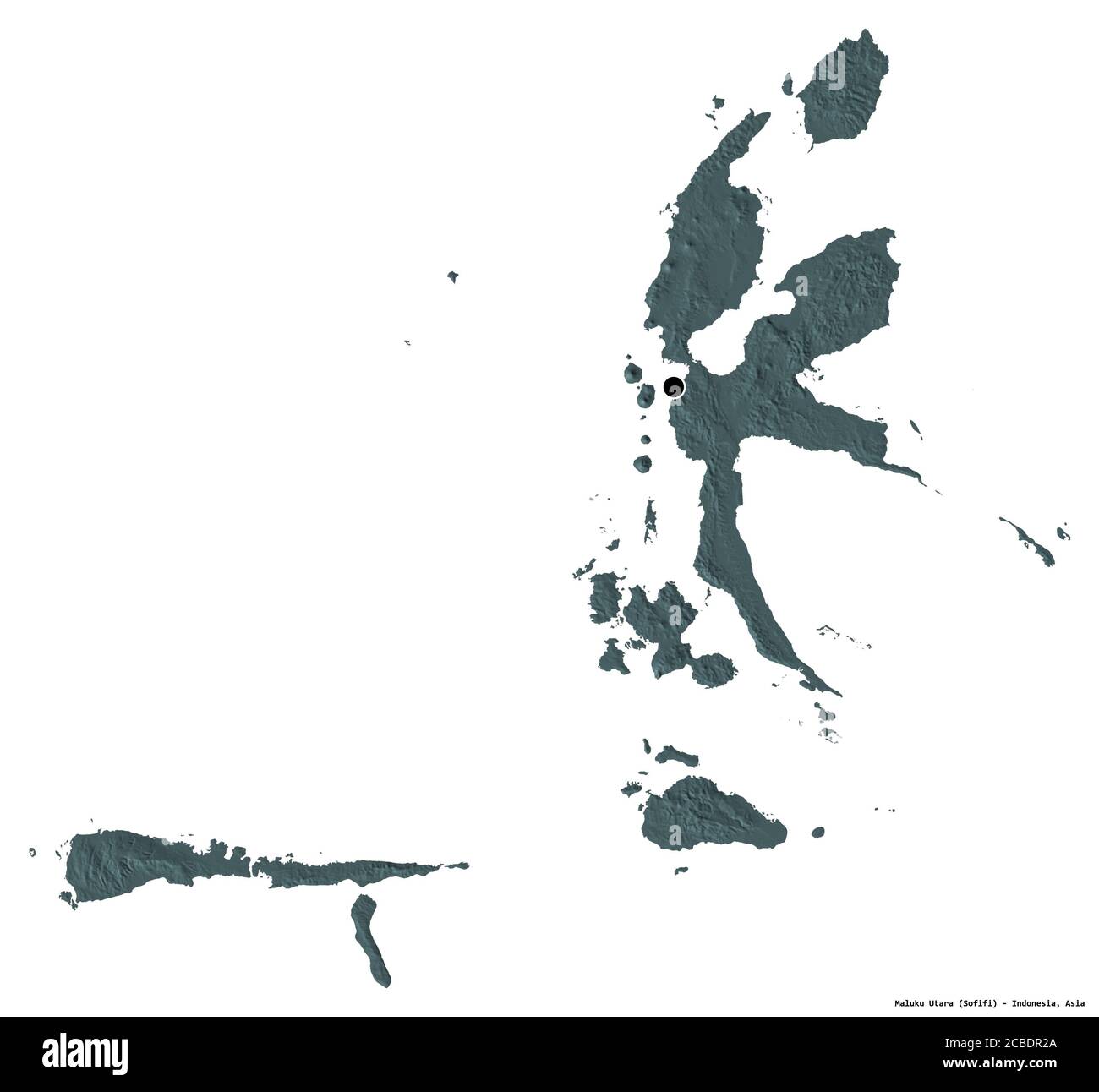 Shape of Maluku Utara, province of Indonesia, with its capital isolated ...
