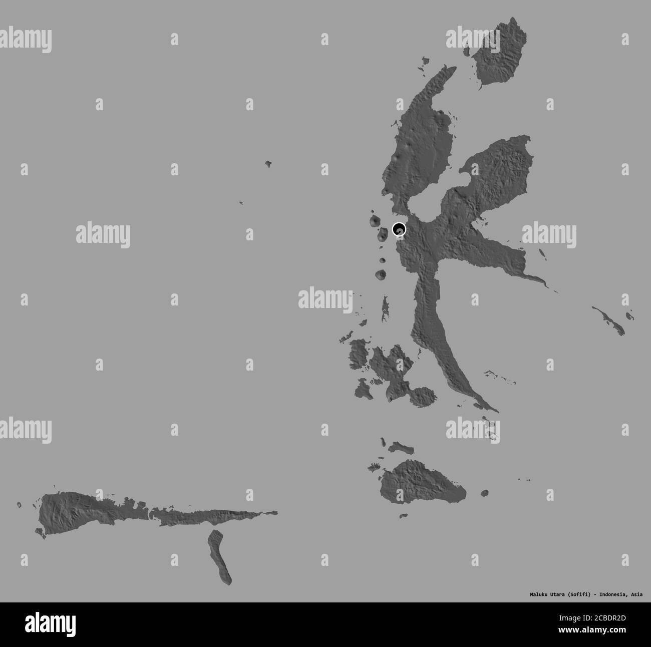 Shape of Maluku Utara, province of Indonesia, with its capital isolated ...