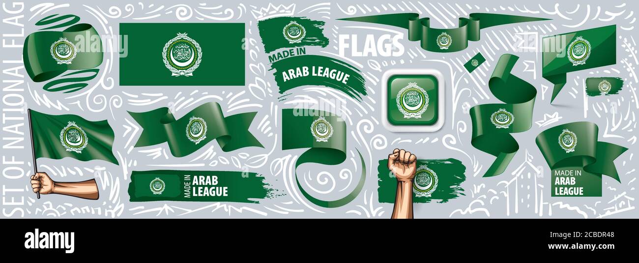 Vector set of the national flag of Arab League in various creative ...