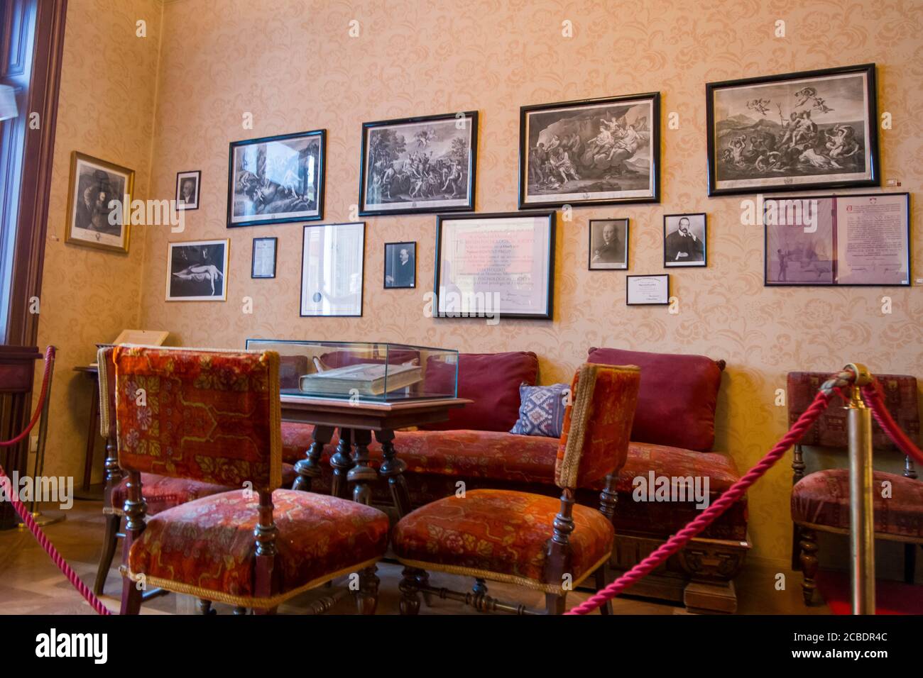 Interior view of the richly appointed sitting room of Sigmund Freud's ...