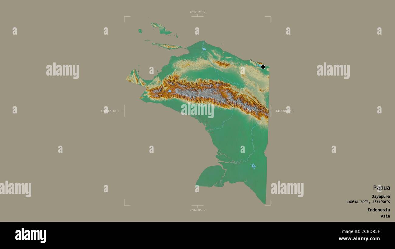Area of Papua, province of Indonesia, isolated on a solid background in ...