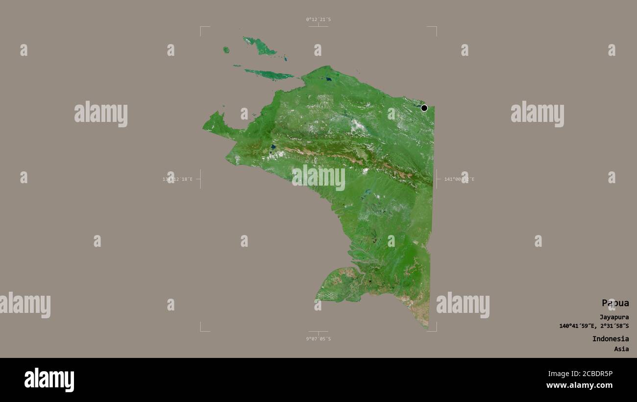 Area of Papua, province of Indonesia, isolated on a solid background in ...