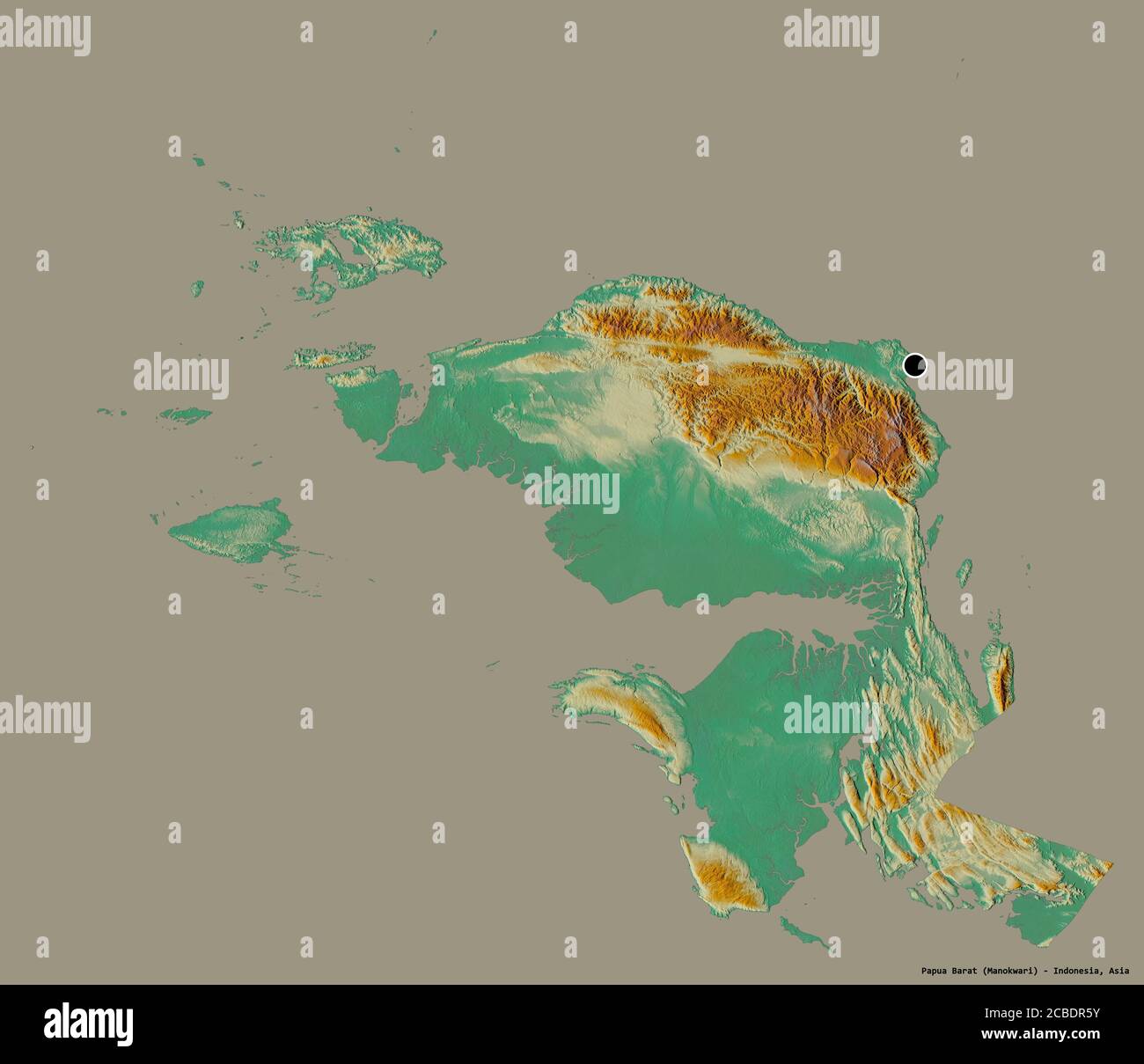 Shape of Papua Barat, province of Indonesia, with its capital isolated ...
