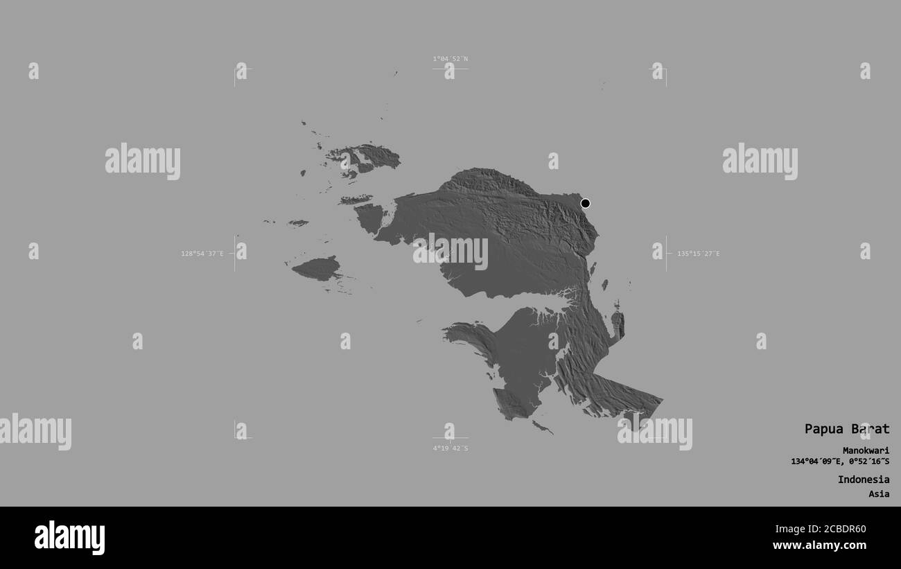 Area of Papua Barat, province of Indonesia, isolated on a solid ...